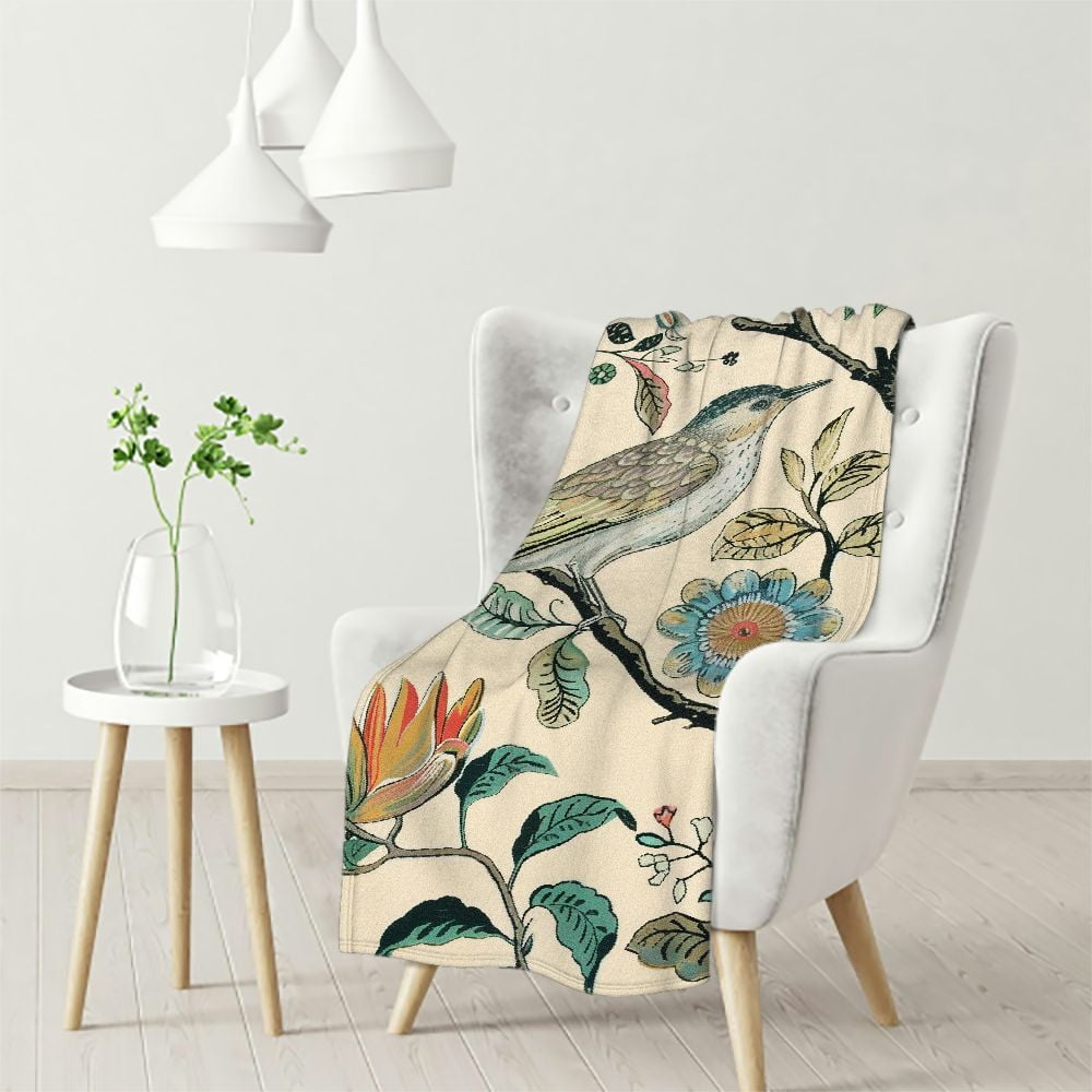 Ulloord Blue Hummingbirds with Flowers Throw Blanket Garden Floral ...