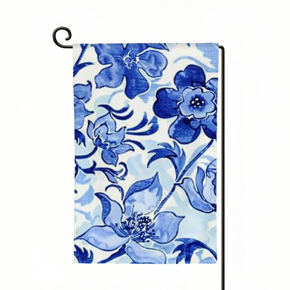 Ulloord Blue White Floral Pattern Garden Flags Double Sided Clearance ...