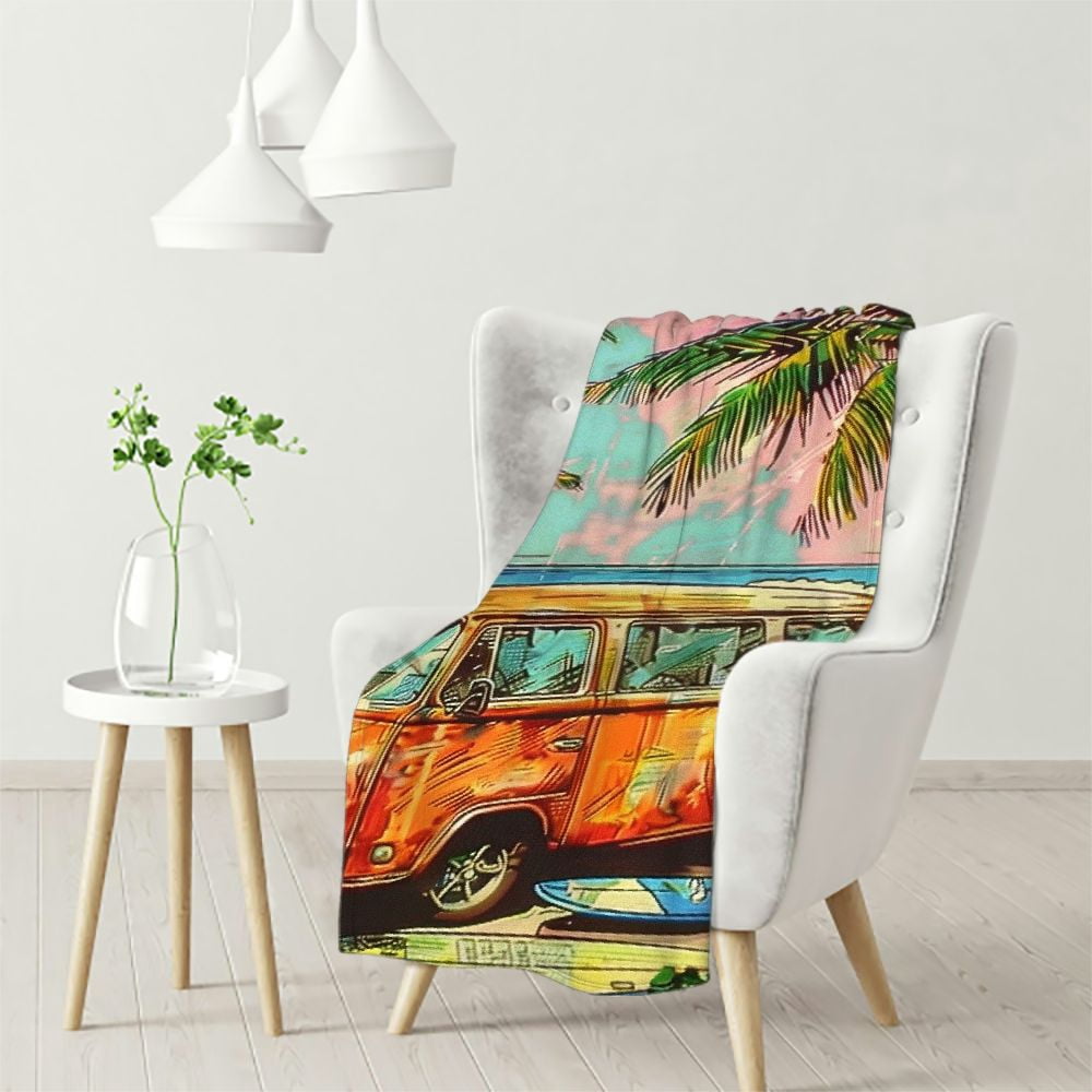 Ulloord Bus Flowers Palm Trees , Lightweight Plush Throws Siesta 0 ...