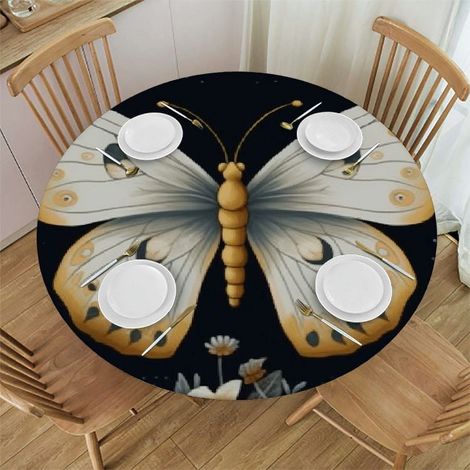Ulloord Butterflies Leaf Round Fitted Tablecloth with Elastic Edge ...
