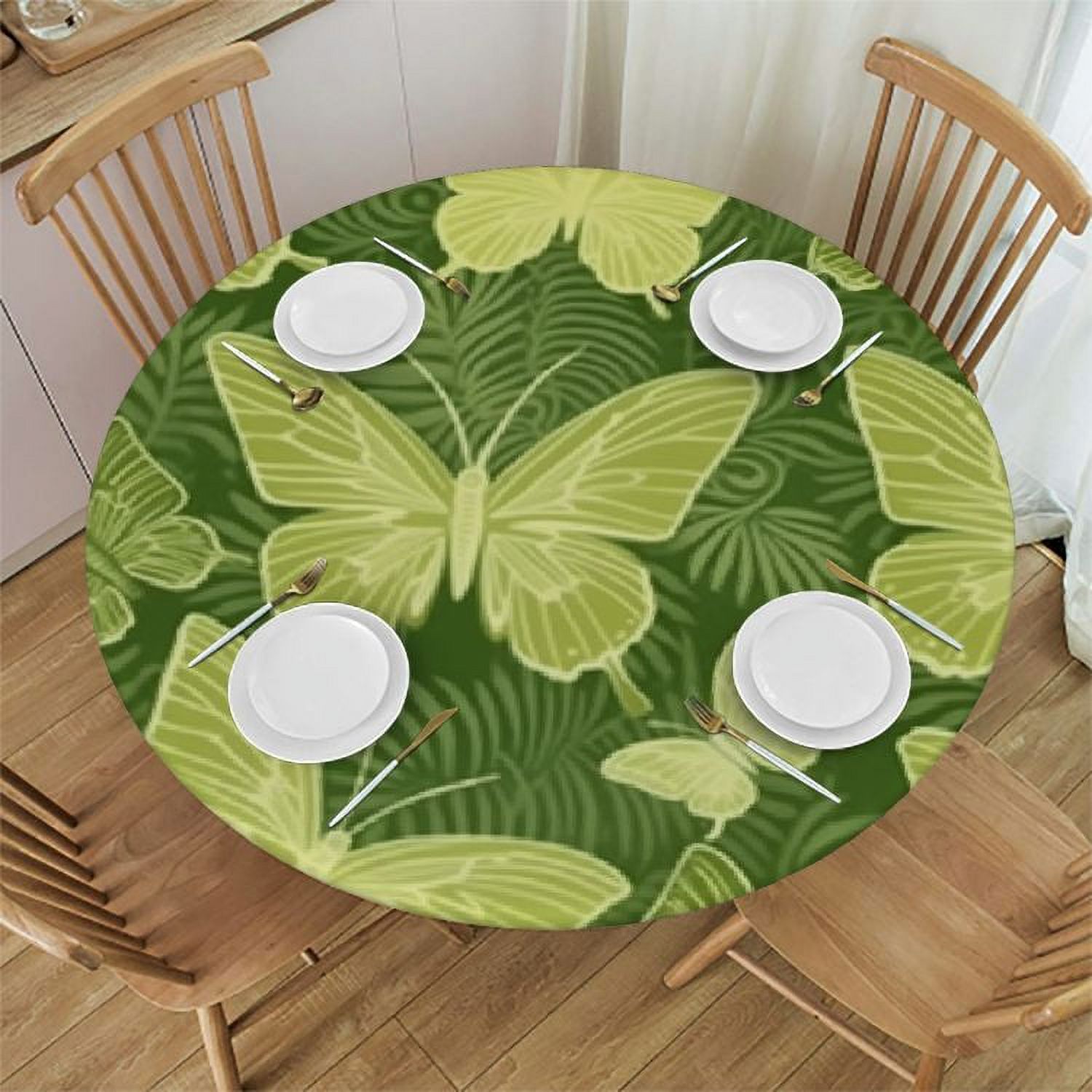 Ulloord Butterflies Sunflower in Green Round Fitted Tablecloth with ...