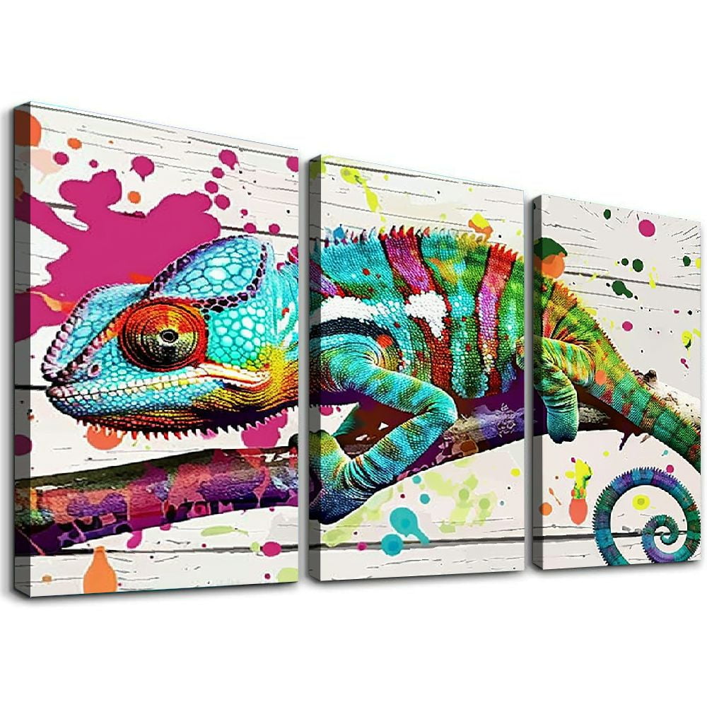Ulloord Canvas Wall Art For Bedroom Office Wall Decor, Colourful Chameleon Wall Decorations For ...