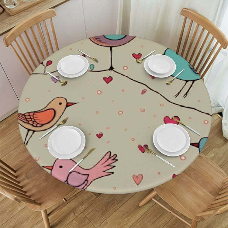 Ulloord Color Birds Round Fitted Tablecloth, Cute Bird Elastic ...