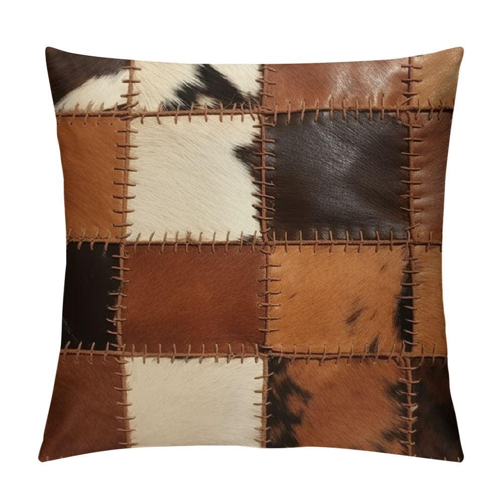 Ulloord Cowhide Patchwork Print Pillow Cover 18"x18" for Bed or Sofa ...