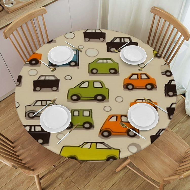 Ulloord Cute Cars Round Fitted Tablecloth, Cartoon Car Elastic ...
