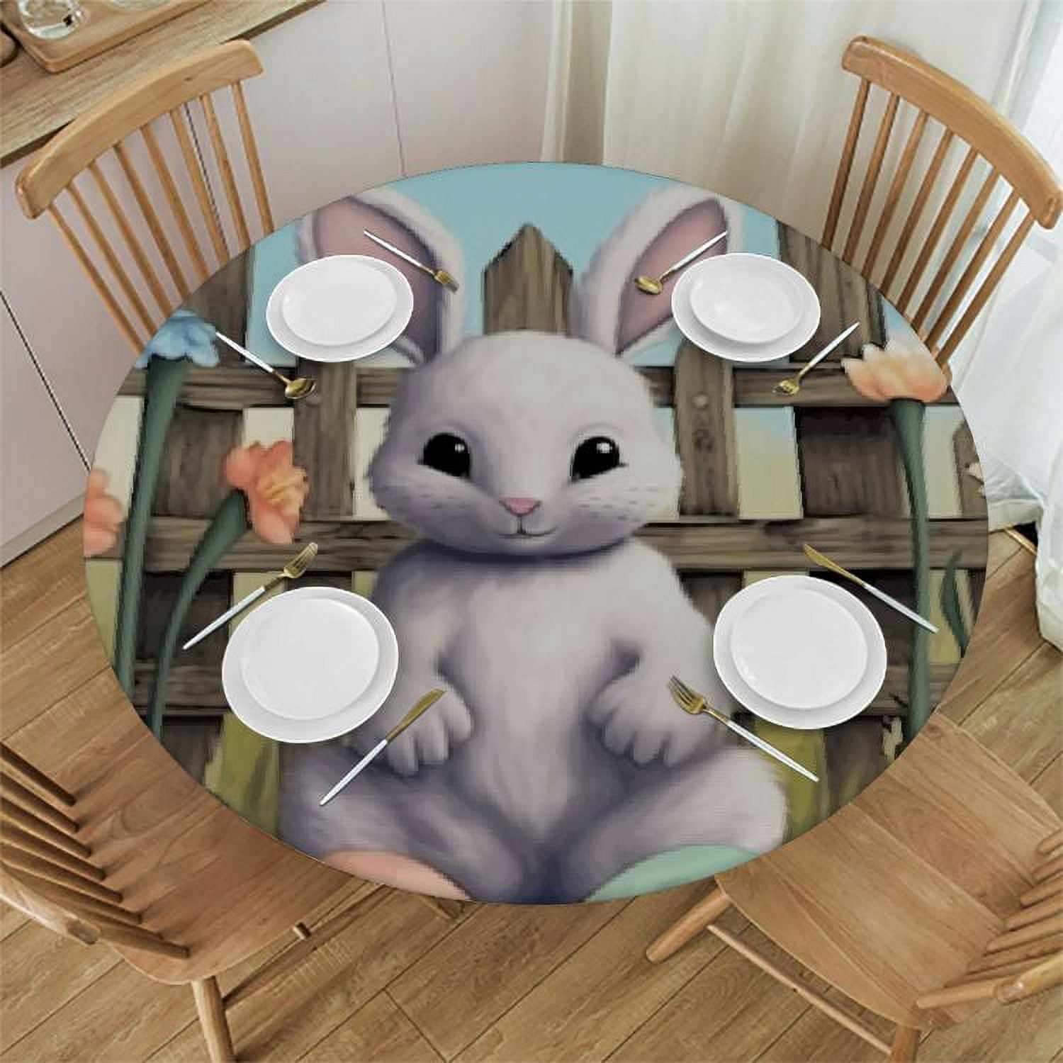 Ulloord Cute Rabbit Egg Round Fitted Tablecloth, Easter Elastic Edge ...
