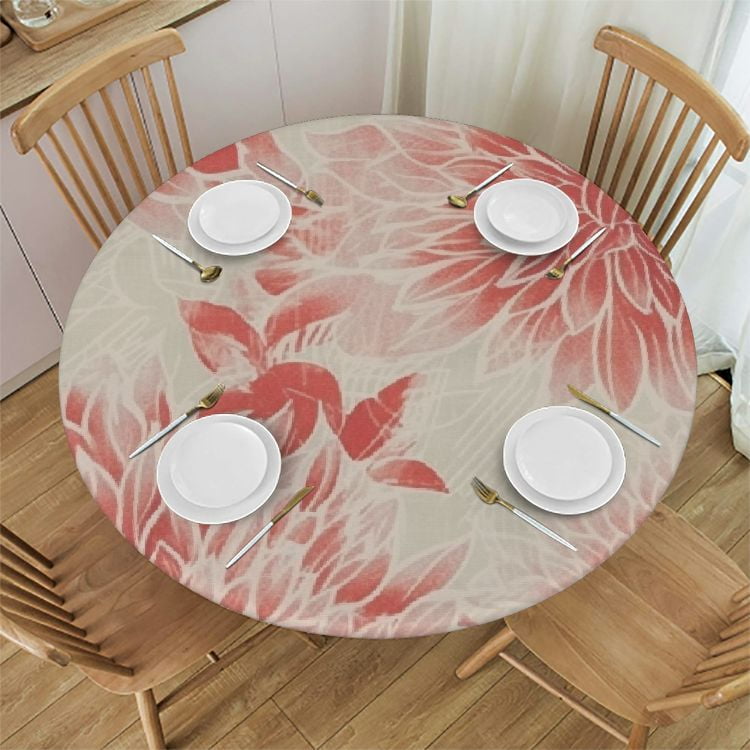 Ulloord Dahlia Flower Round Fitted Tablecloth, Pink Elastic Tablecloth ...