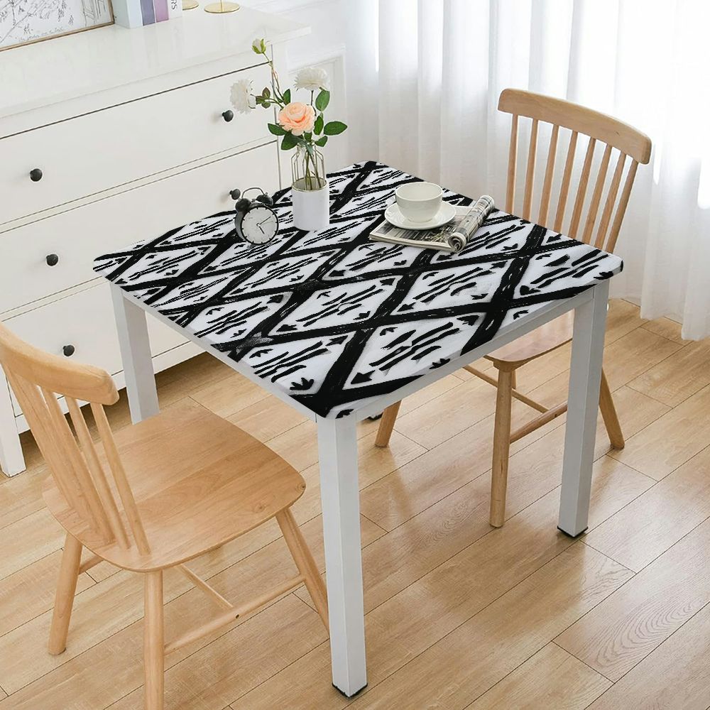 Ulloord Decorative Fitted Polyester Square Table Covers, Black Elastic ...