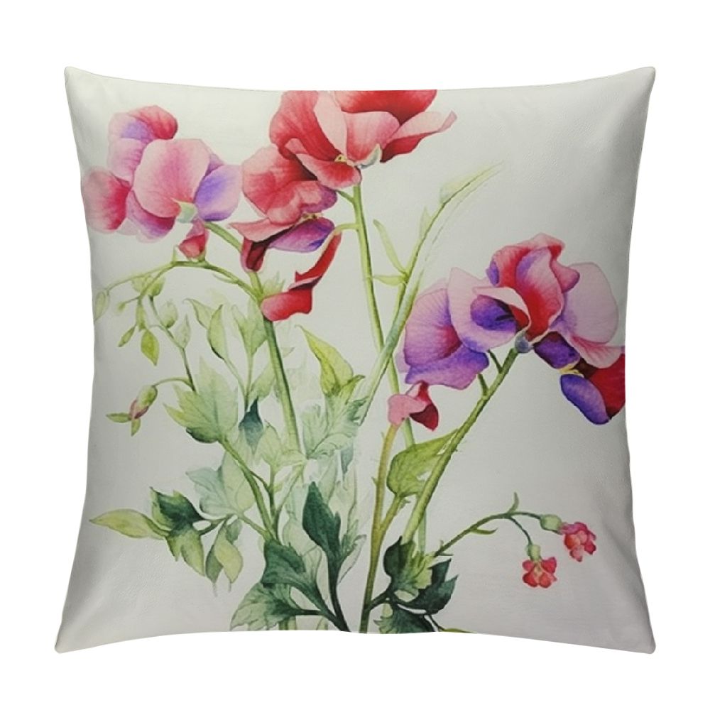 Ulloord Decorative Pillow Cover White Bloom Sweet Pea Watercolor ...