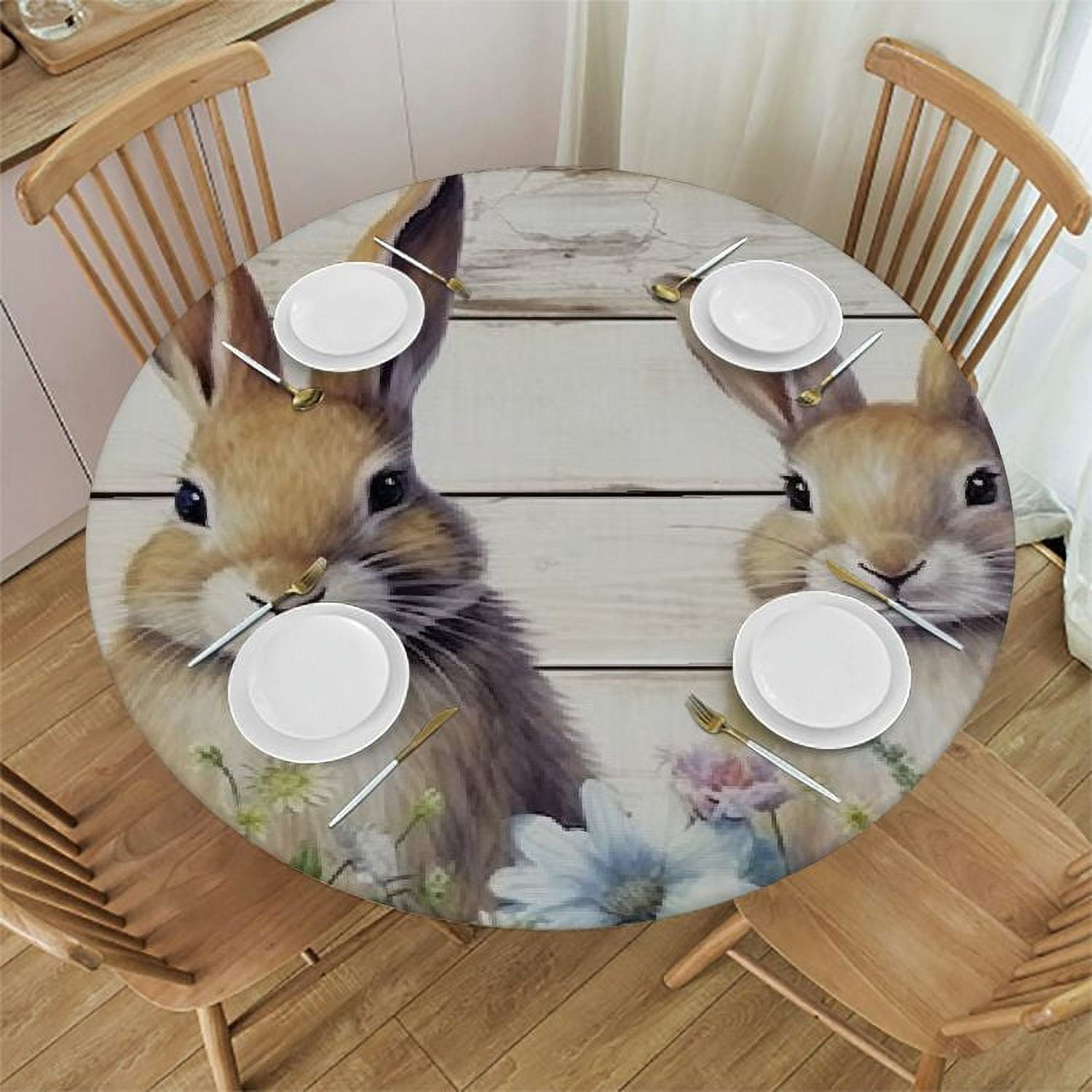 Ulloord Easter Elastic Round Tablecloth Spring Colorful Flowers Easter ...