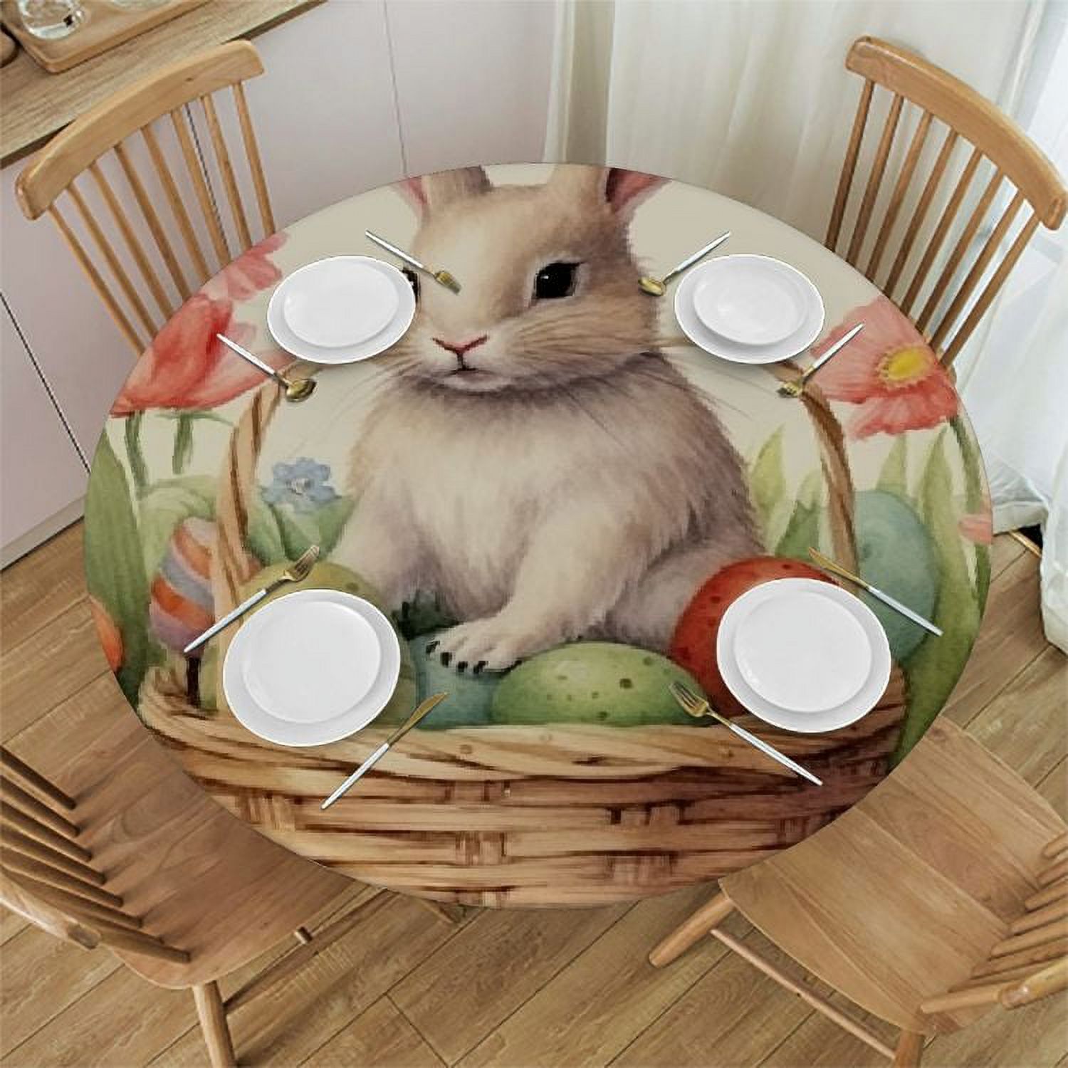 Ulloord Easter Elastic Round Tablecloth Spring Rabbit Cute Bunny Pink ...