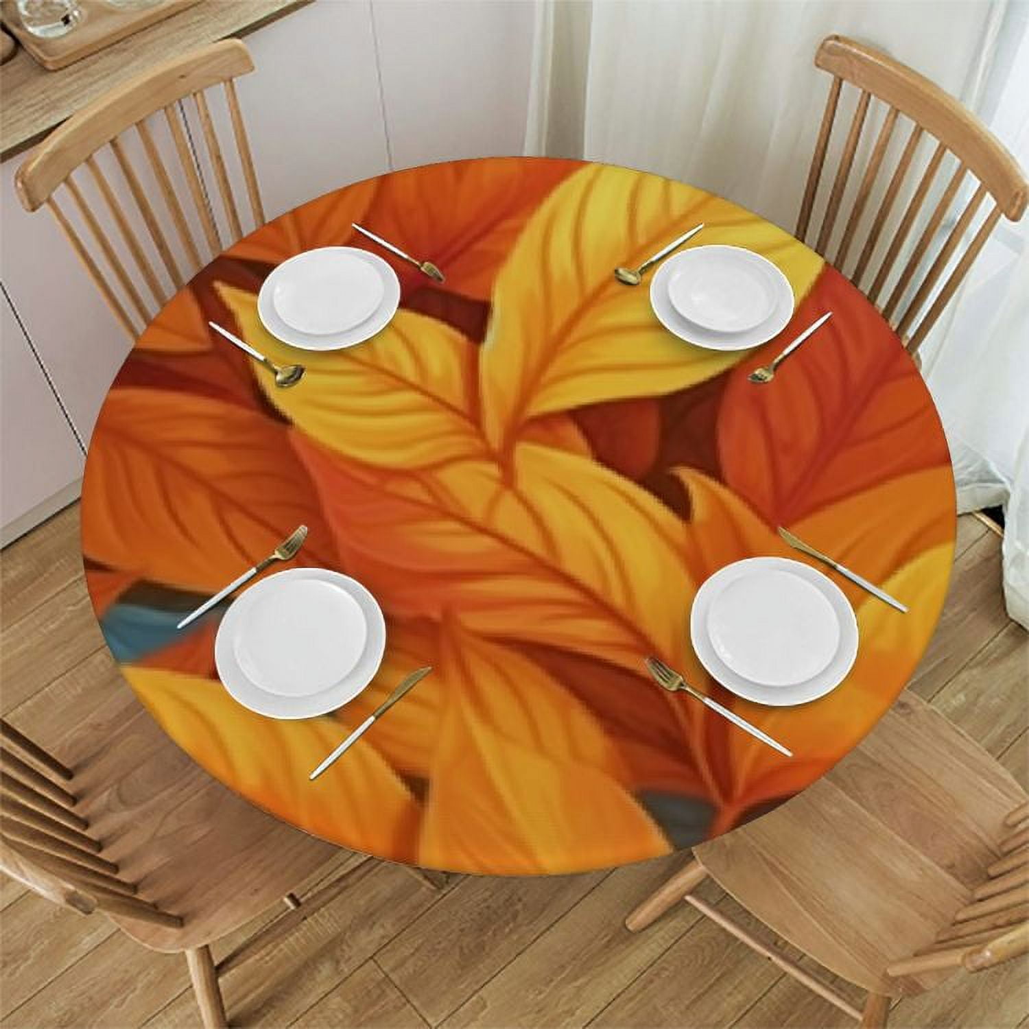 Ulloord Fall Thanksgiving Polyester Round Fitted Table Cloths, Leaves ...