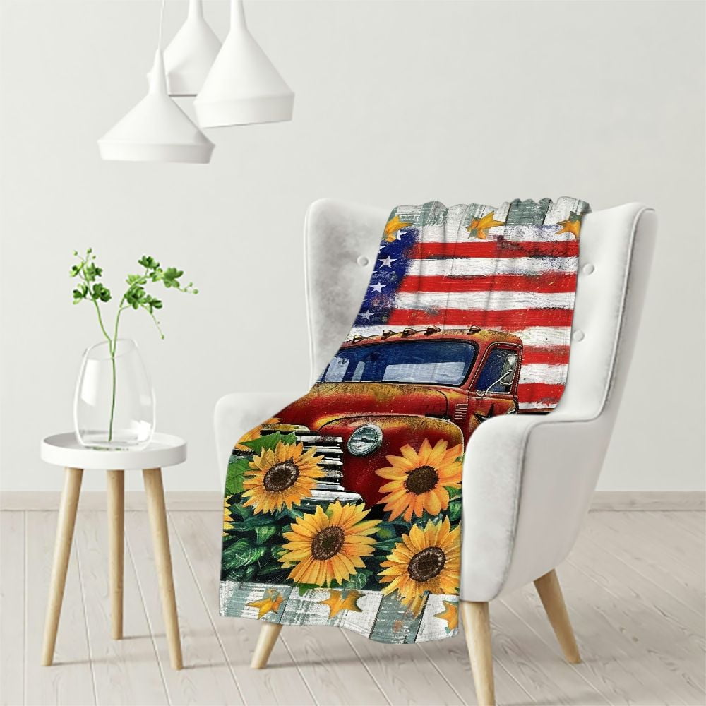 Ulloord Farm Trucks Soft Throw Blankets Blue Red White Stripes Stars ...