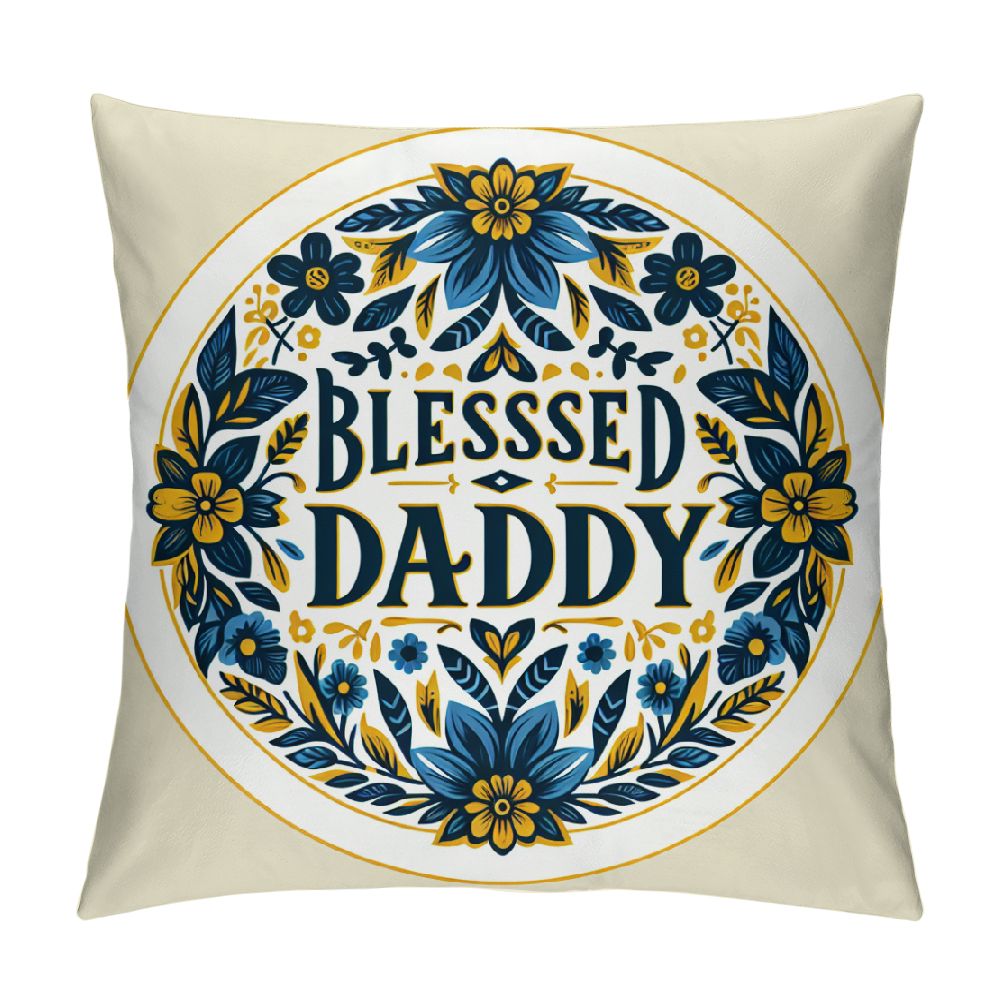 Ulloord Fathers Day Pillow Covers Watercolor Floral Wreath Blessed Daddy Pillows Decorative ...