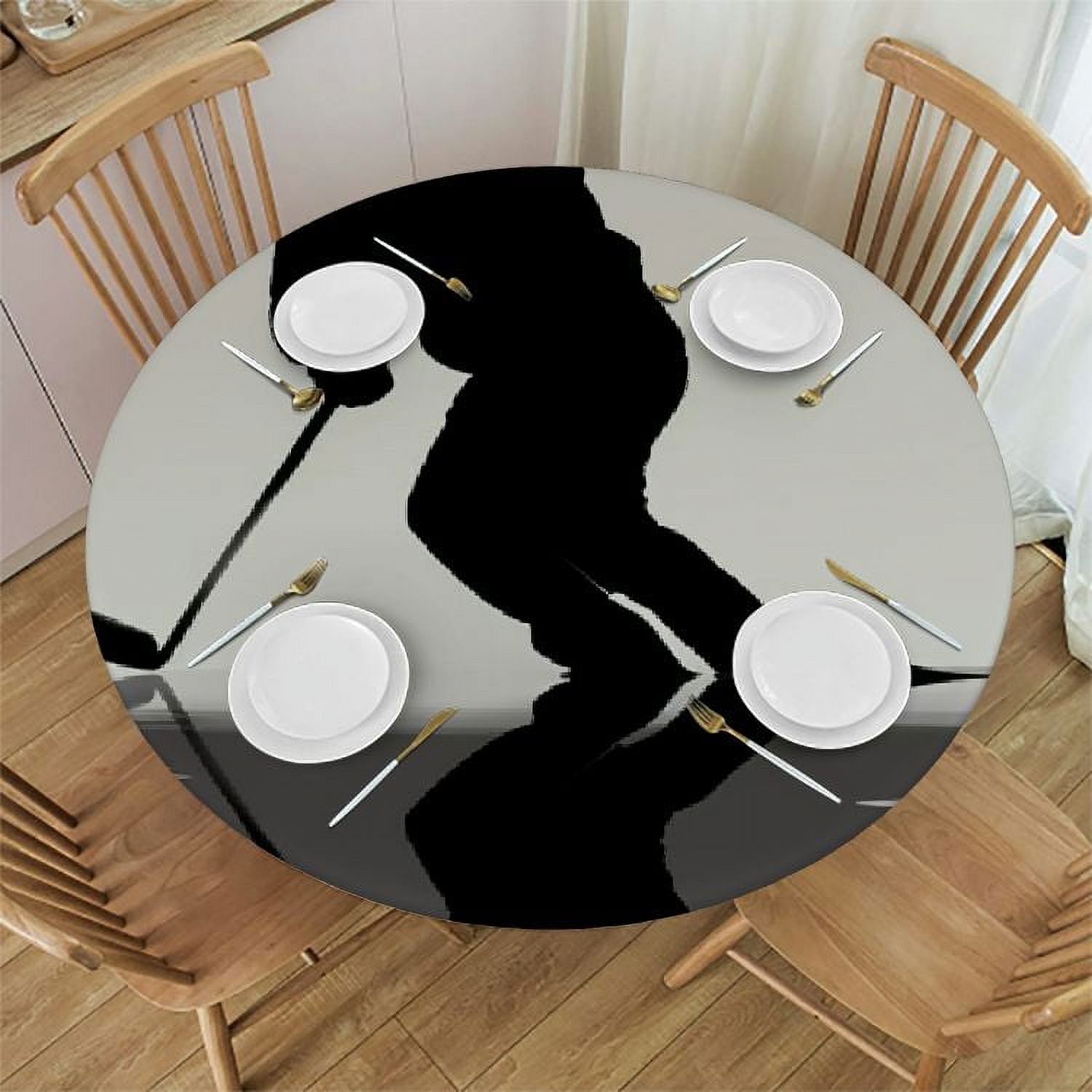 Ulloord Fitted Table Cover for Round Tables Abstract Black Silhouette ...