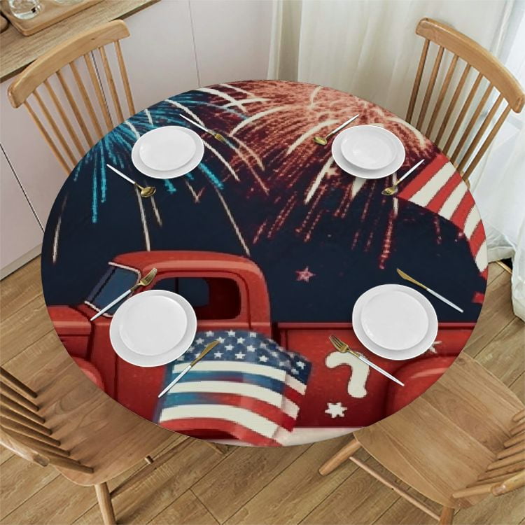 Ulloord Fitted Table Cover for Round Tables American Flag Tablecloth ...