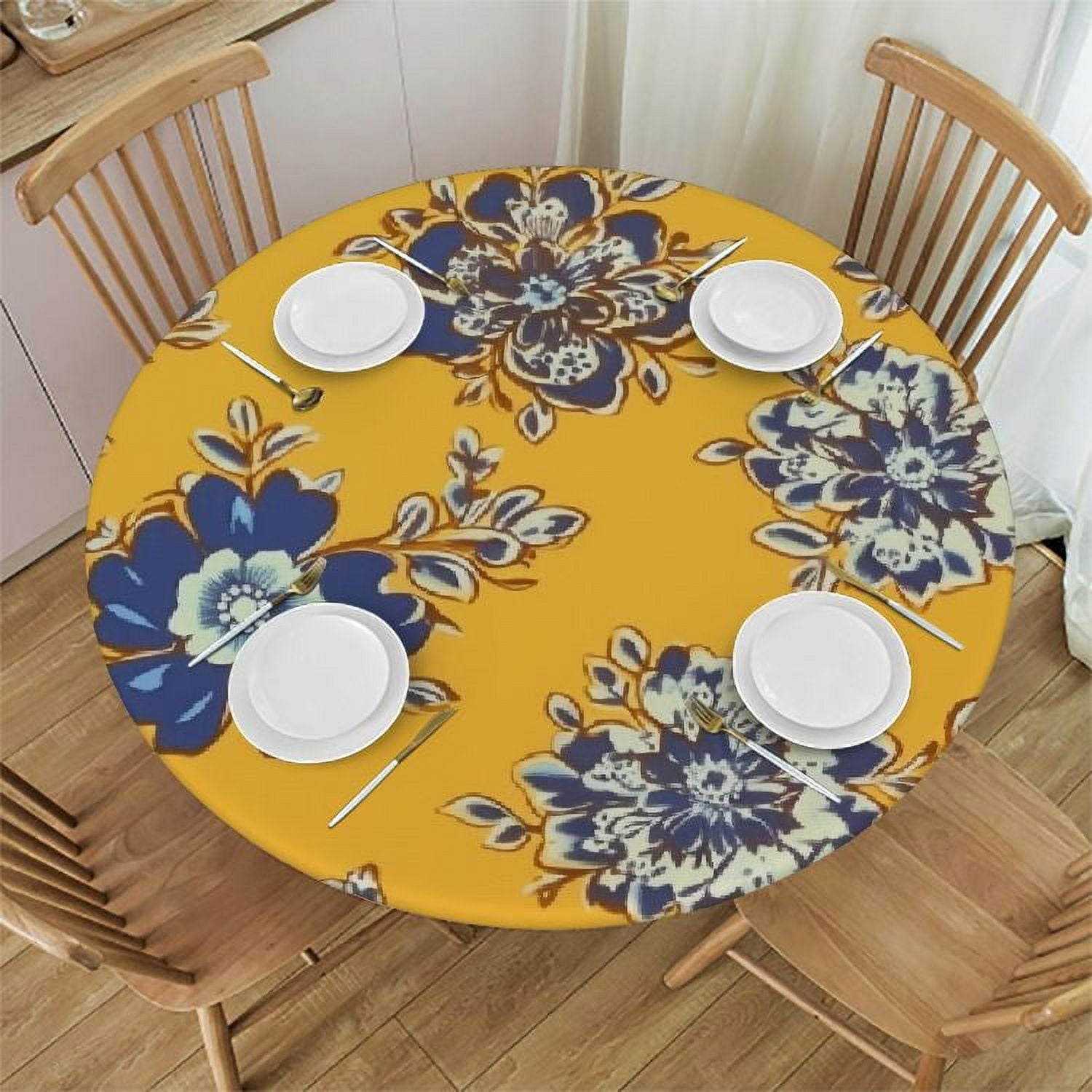 Ulloord Fitted Table Cover for Round Tables Bohemian Abstract Flowers ...