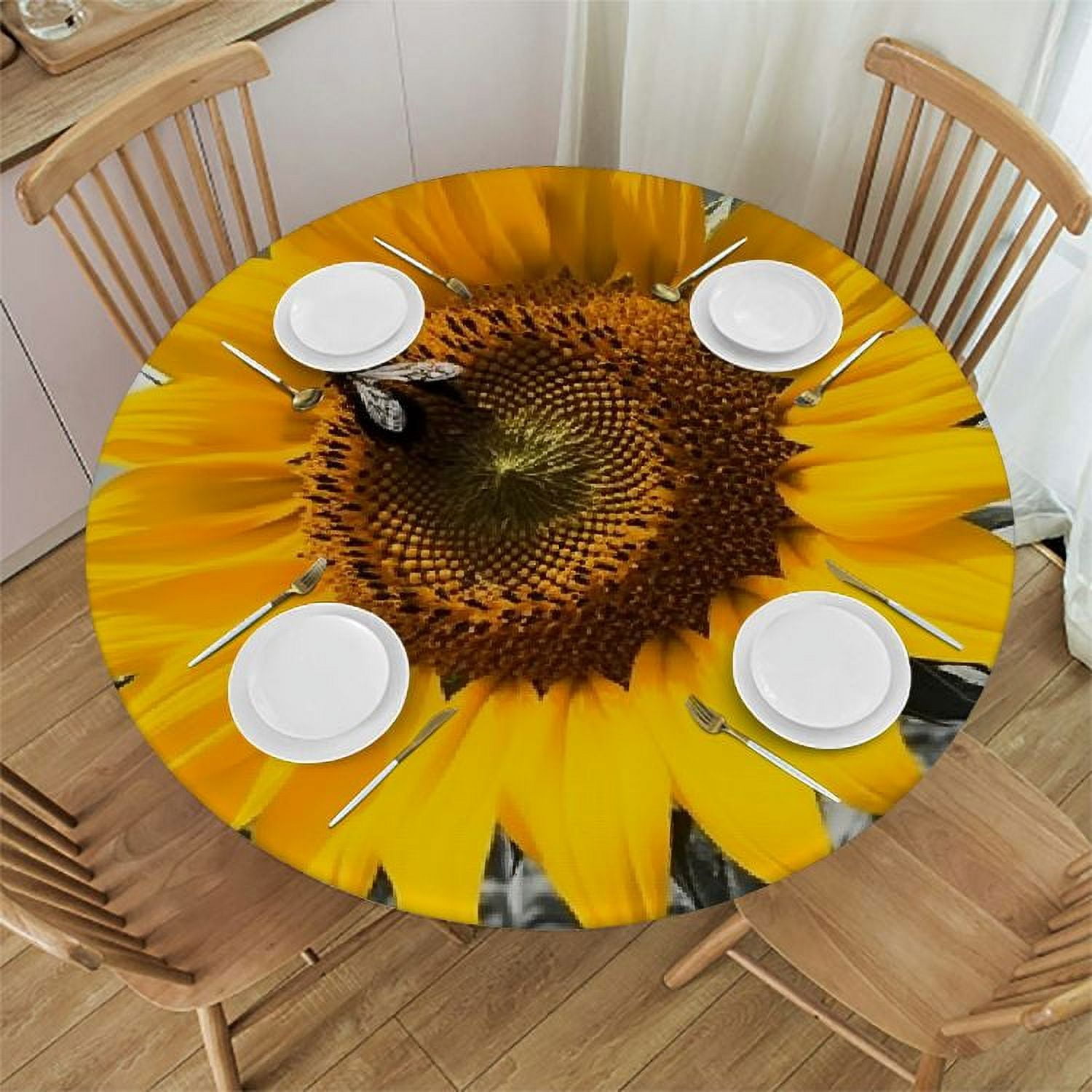 Ulloord Fitted Table Cover for Round Tables Farm Watercolor Sunflower ...