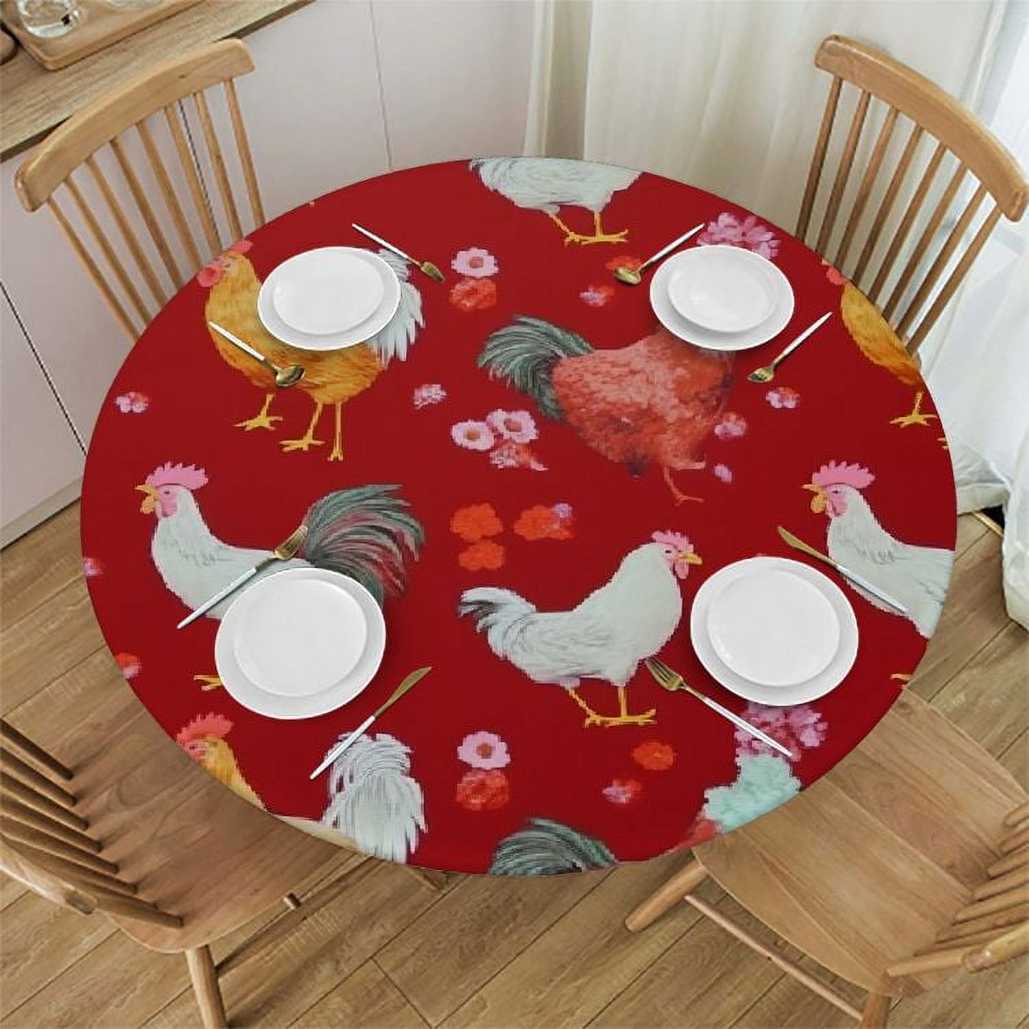 Ulloord Fitted Table Cover for Round Tables Farmhouse Chicken Animal ...
