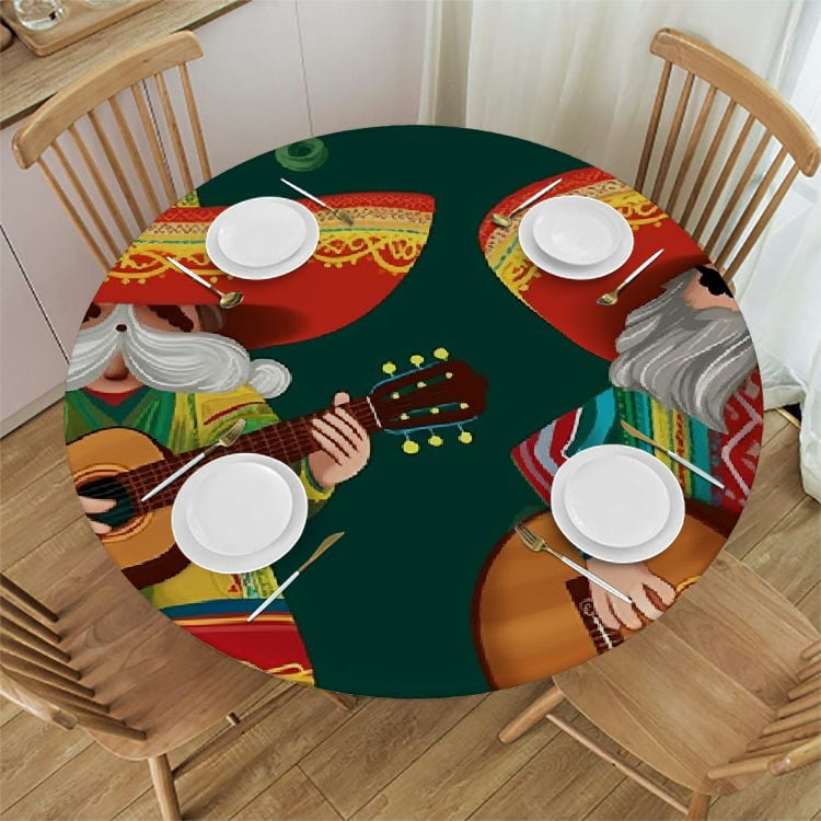 Ulloord Fitted Table Cover for Round Tables Gnomes with Guitar ...