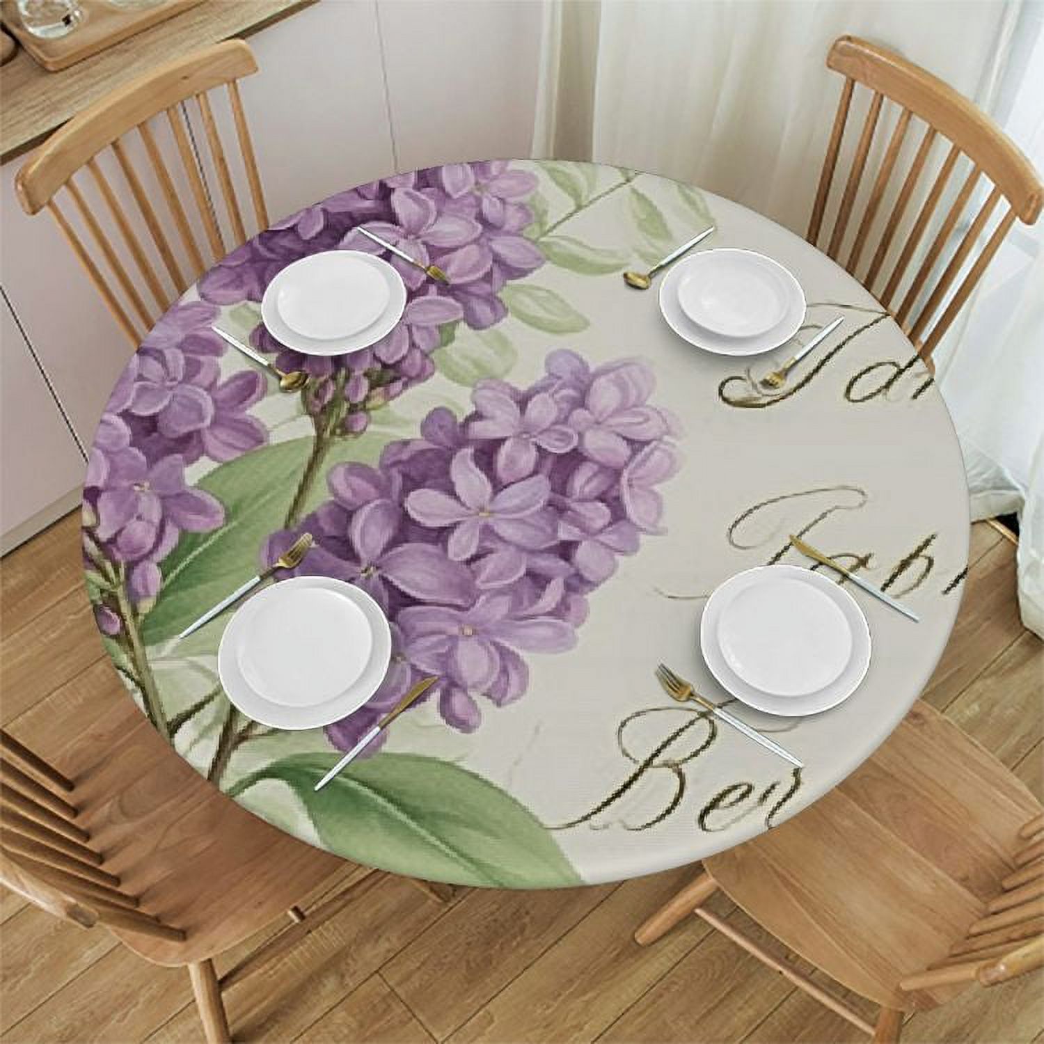 Ulloord Fitted Table Cover for Round Tables Hyacinth Flowers with Leaf ...