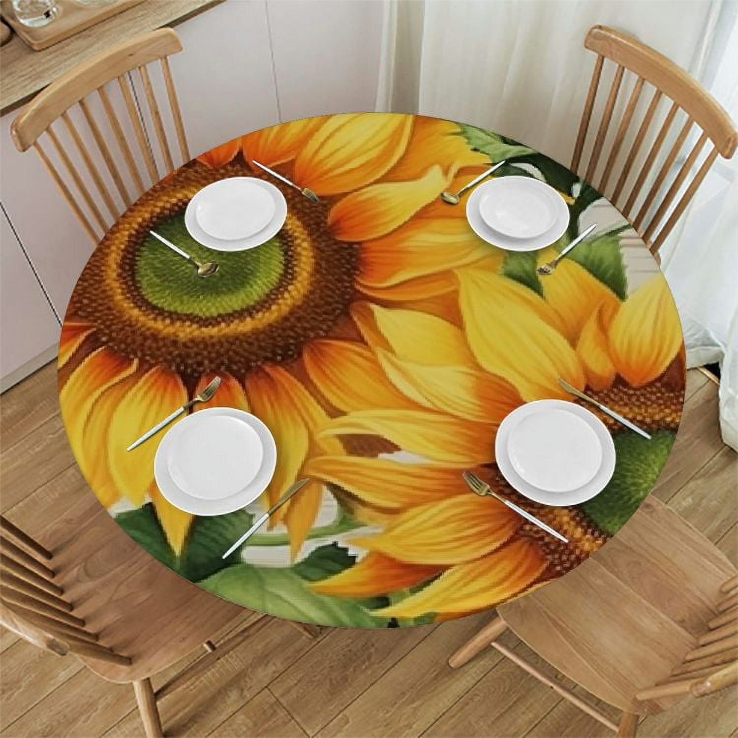 Ulloord Fitted Table Cover for Round Tables Rustic Yellow Blossom ...