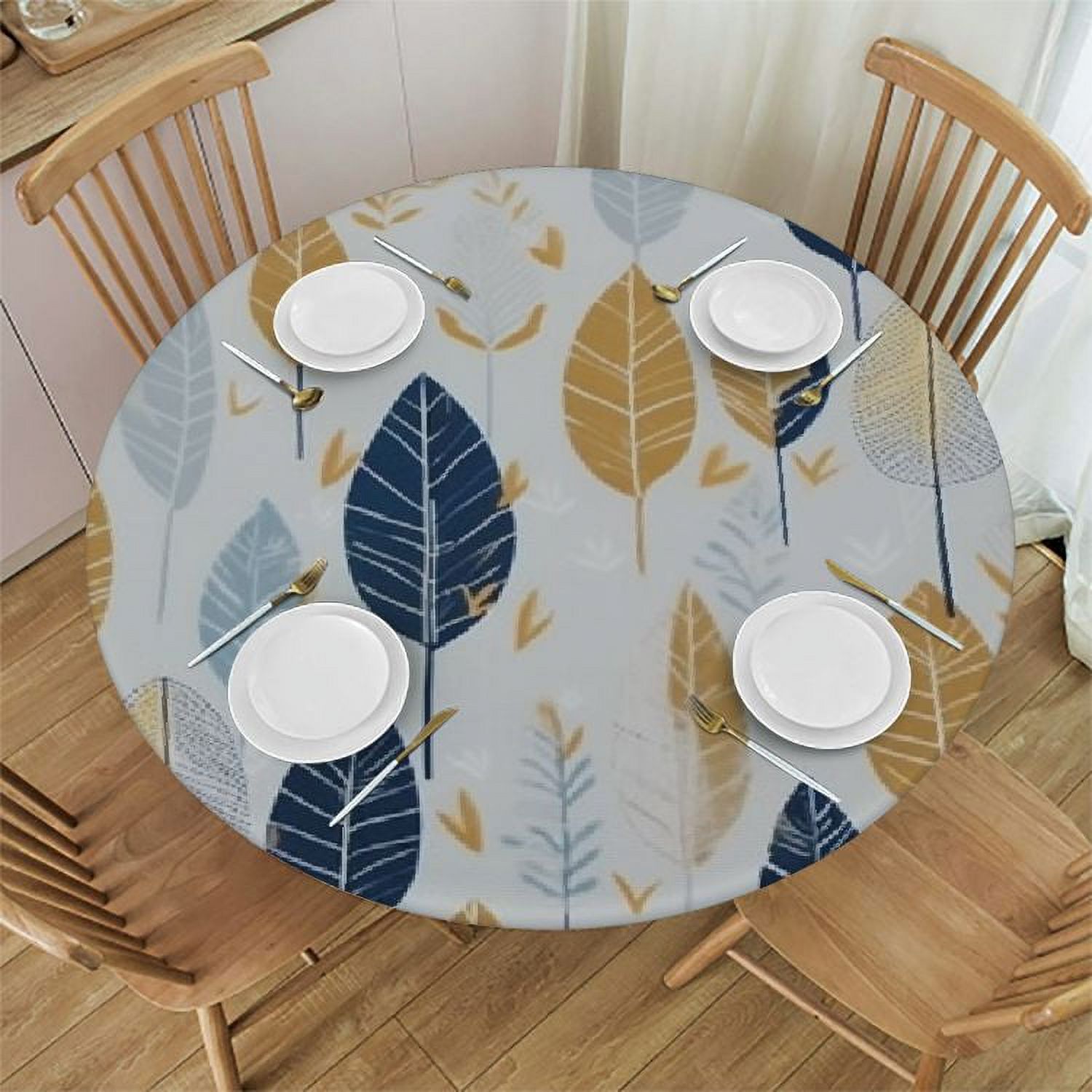 Ulloord Fitted Table Cover for Round Tables Simple Leaf Pattern ...