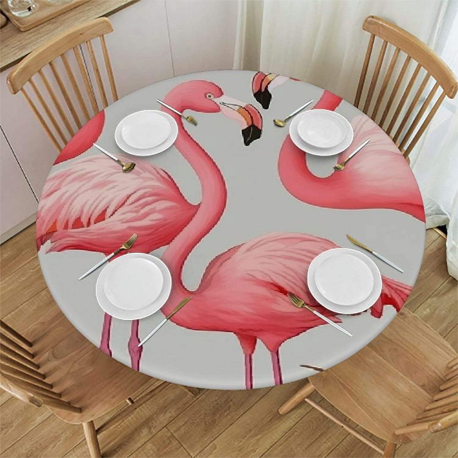 Ulloord Fitted Table Cover for Round Tables Summer Tropical Flamingo ...