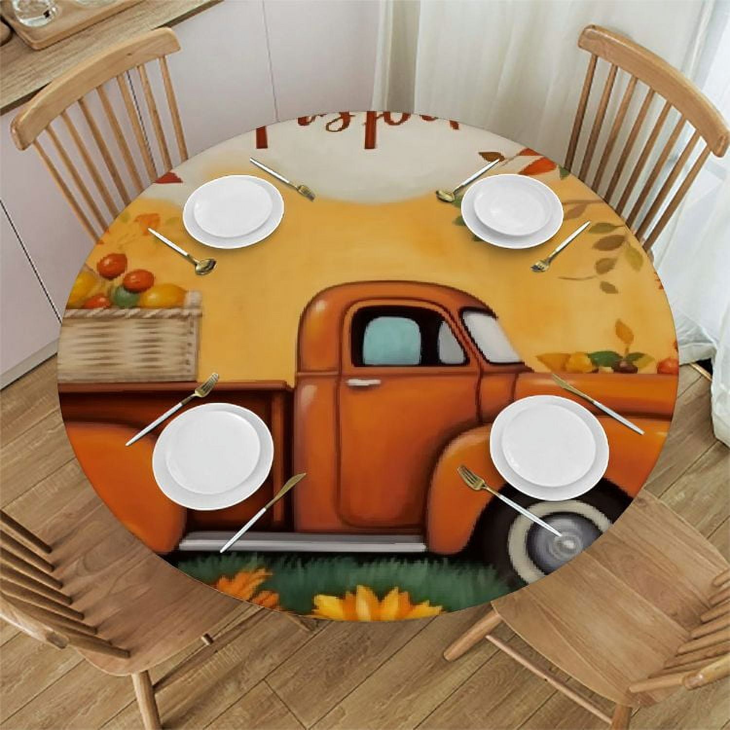 Ulloord Fitted Table Cover for Round Tables Thanksgiving Truck and ...