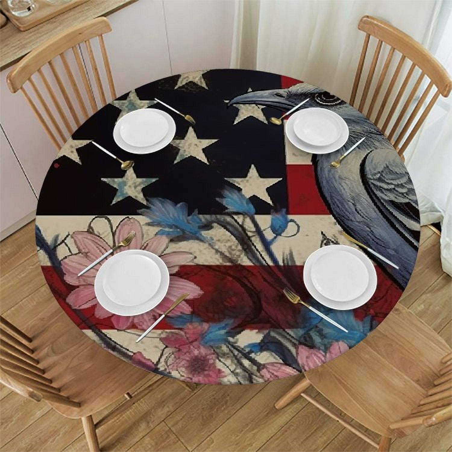 Ulloord Fitted Table Cover for Round Tables Vintage American Sunflowers ...