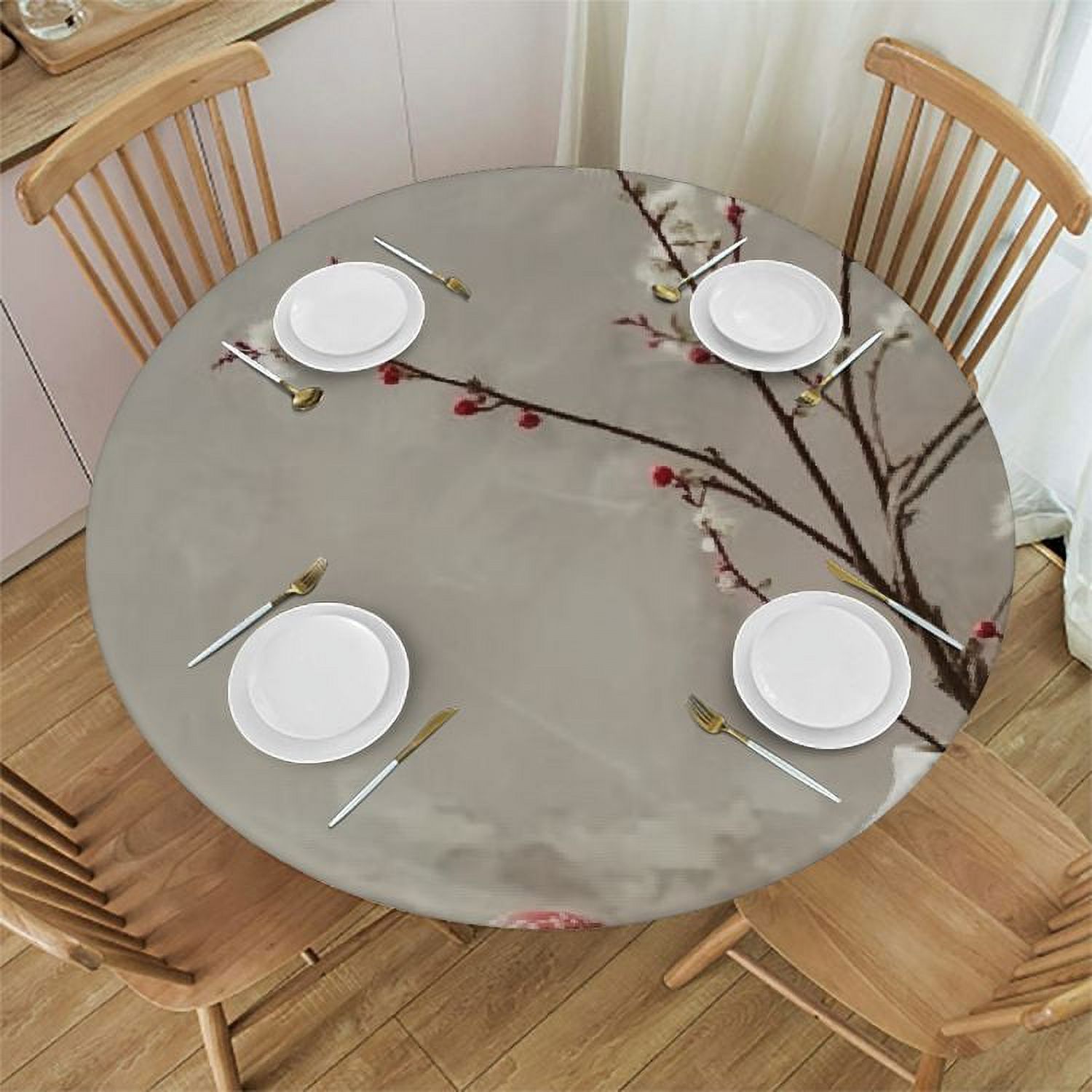 Ulloord Fitted Table Cover for Round Tables Willow Branches and Easter ...