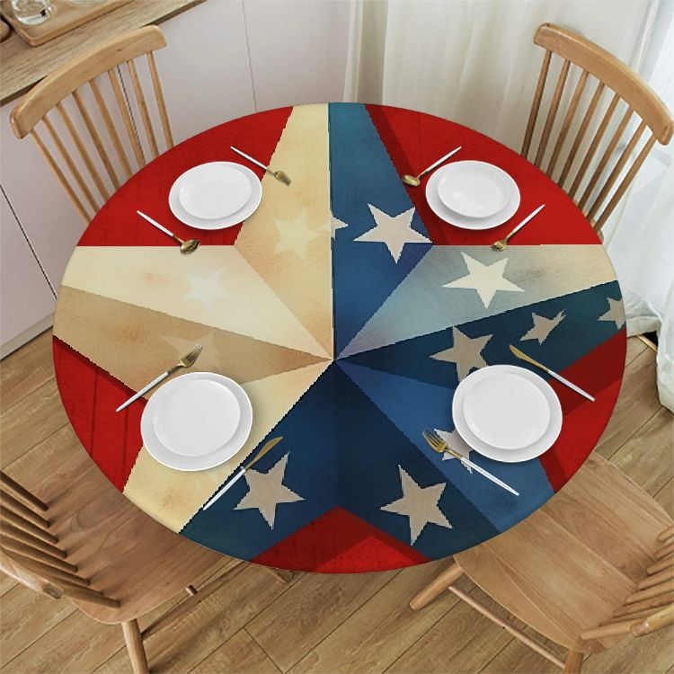 Ulloord Fitted Table Round Cover Elastic Edged Tablecloth, 4th of July ...