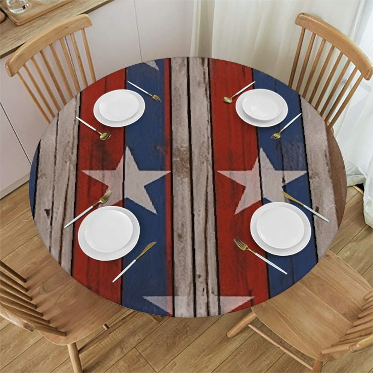 Ulloord Fitted Table Round Cover Elastic Edged Tablecloth, 4th of July ...