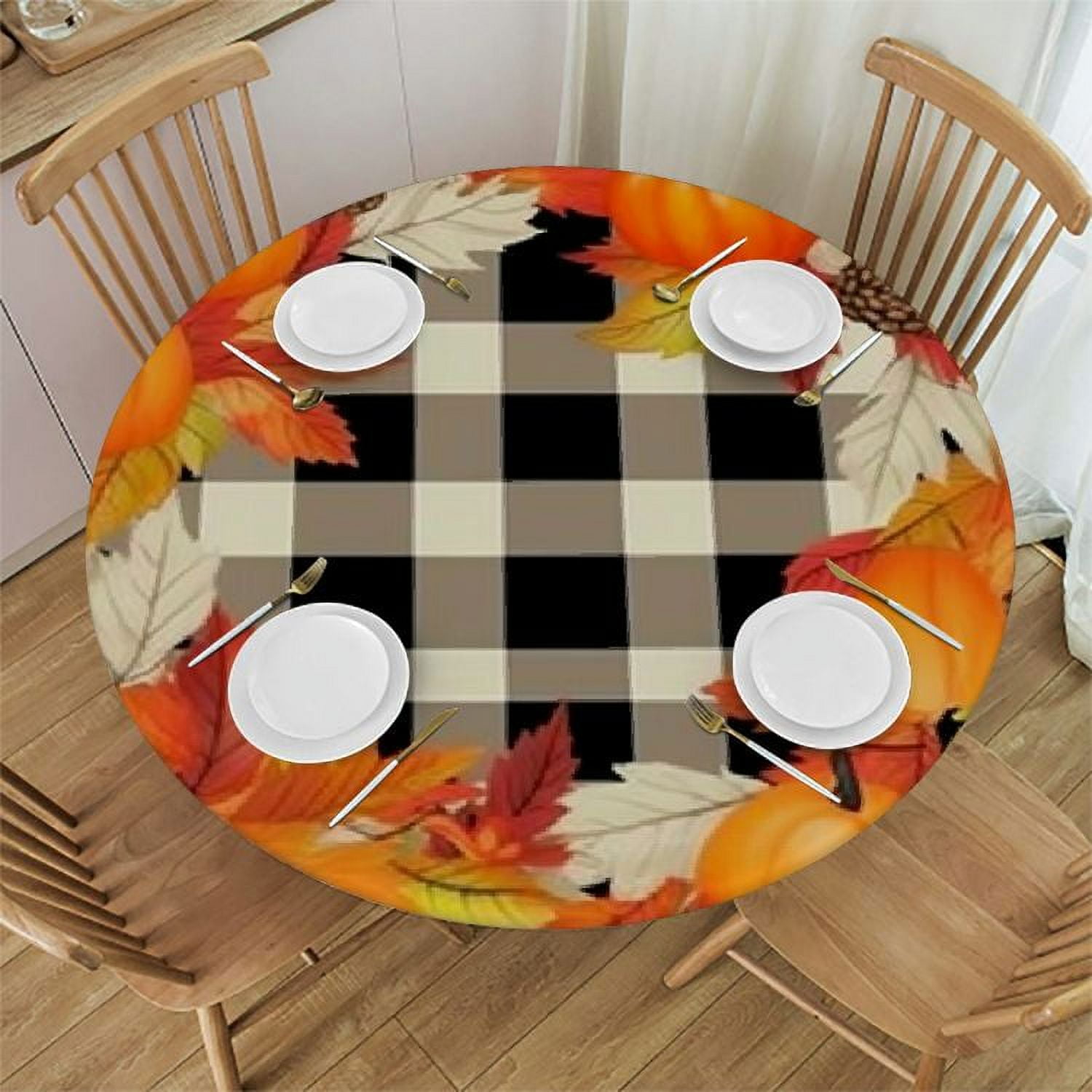 Ulloord Fitted Table Round Cover Elastic Edged Tablecloth,Fall Farm ...