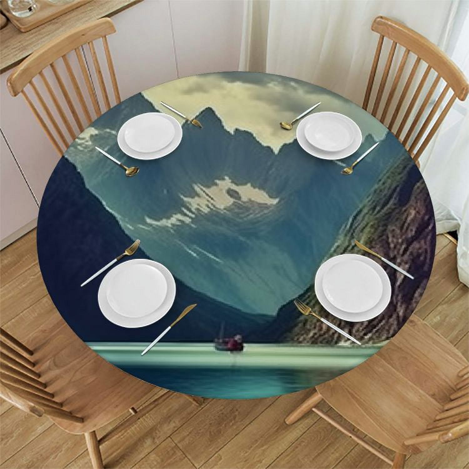 Ulloord Fitted Tablecloth Round Northern Norway Harbor Soft-Touch ...