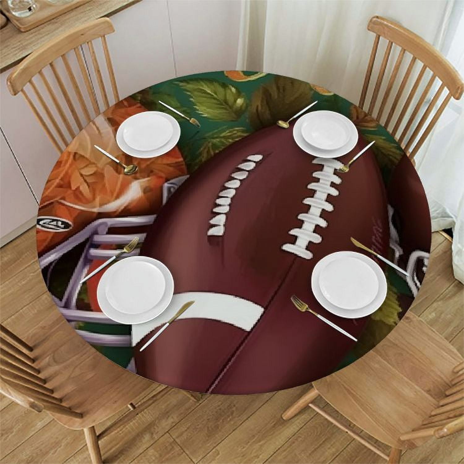 Ulloord Fitted Tablecloth for Round Table,Autumn Football Helmet Brown ...