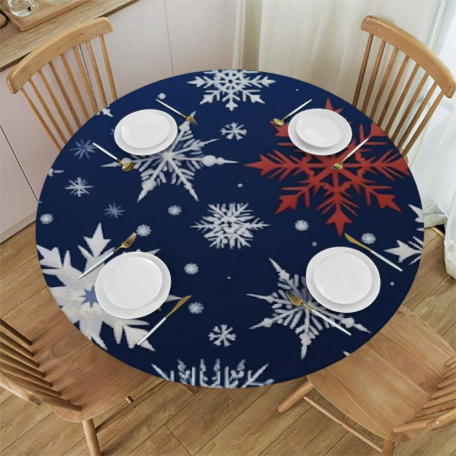 Ulloord Fitted Tablecloth for Round Table,Christmas White Snowflake on ...