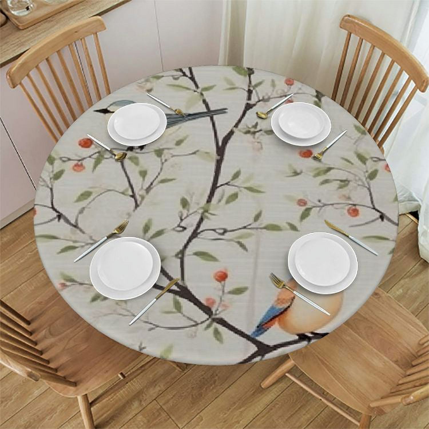Ulloord Fitted Tablecloth for Round Table,Fall Robin Branch Seamless ...