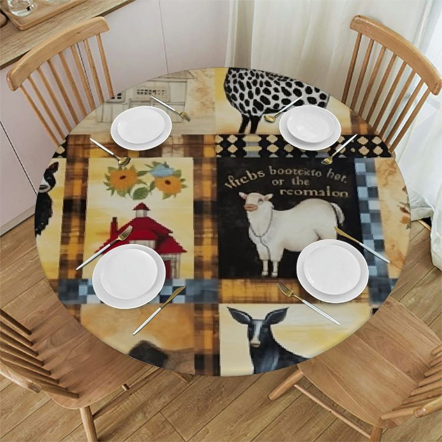 Ulloord Fitted Tablecloth for Round Table,Farm Animal Cow Pig Vintage ...