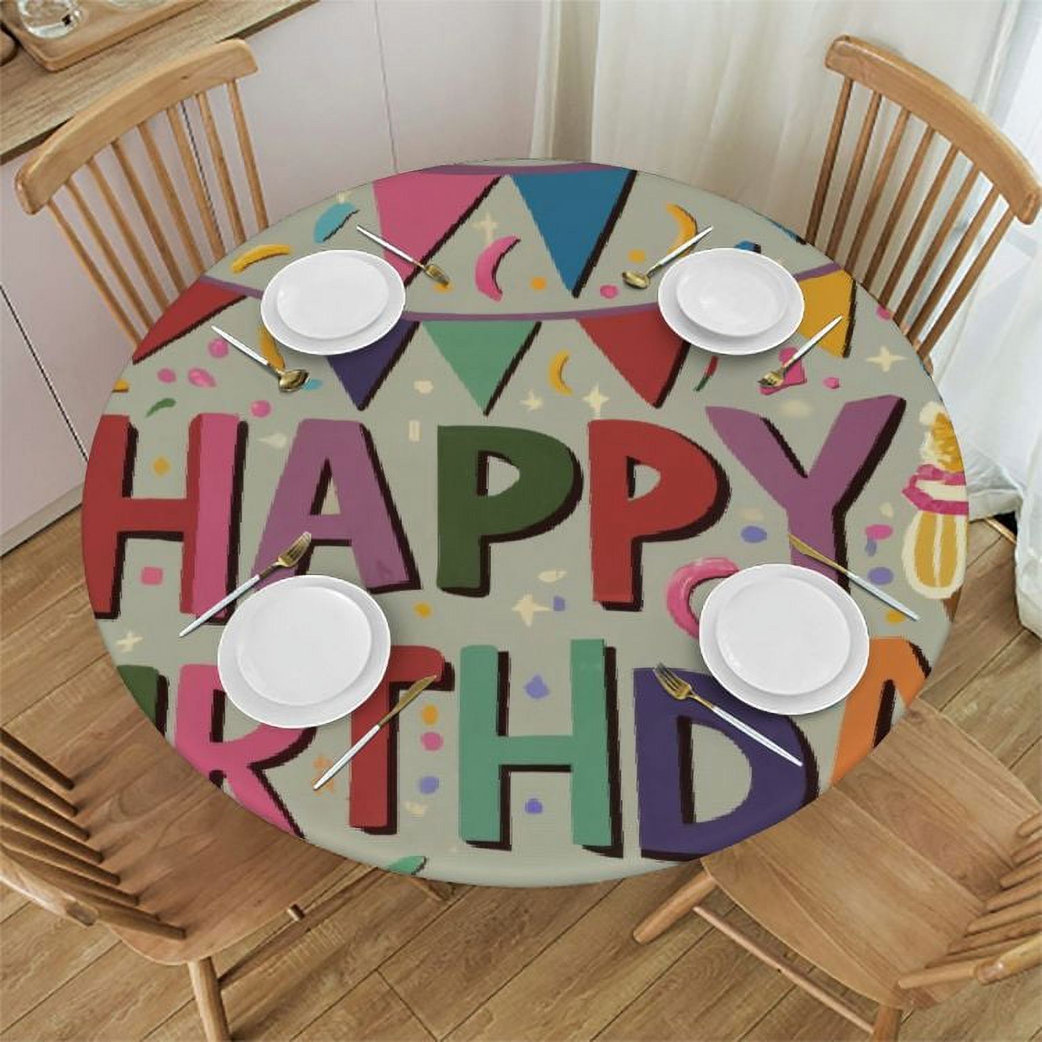 Ulloord Fitted Tablecloth for Round Table,Happy Birthday Cake Table ...