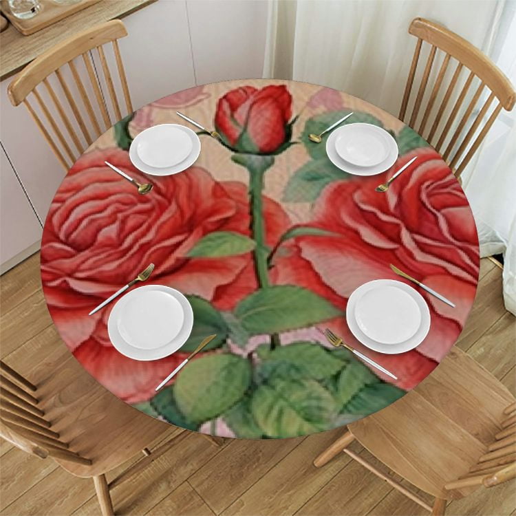 Ulloord Fitted Tablecloth for Round Table, Love Heart on Table Cover ...