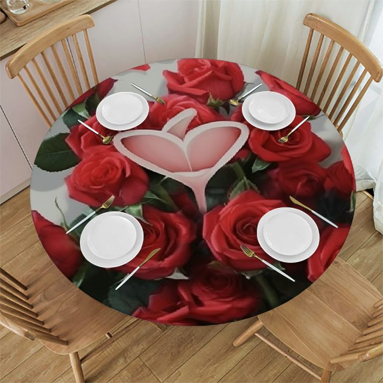 Ulloord Fitted Tablecloth for Round Table, Love Word White Table Cover ...
