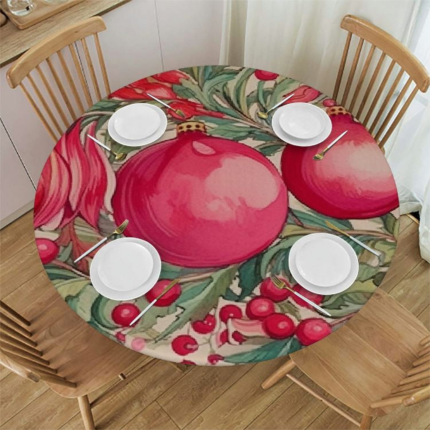 Ulloord Fitted Tablecloth for Round Table,Red Christmas Light Ball ...