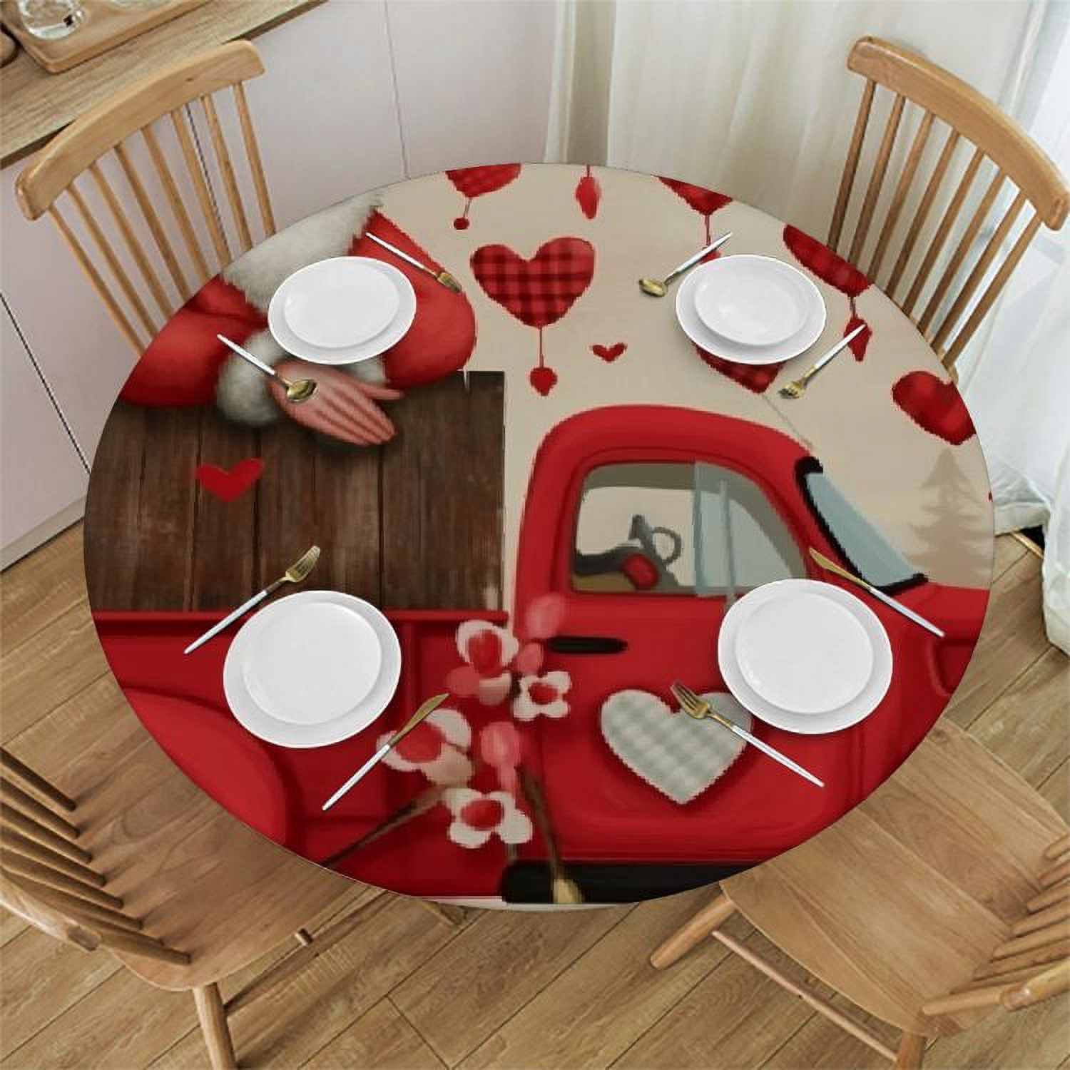 Ulloord Fitted Tablecloth for Round Table,Red Love Farm Truck Valentine ...