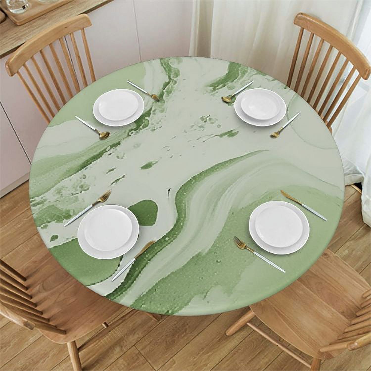 Ulloord Fitted Tablecloth for Round Table,Sage Green Gradient Marble ...