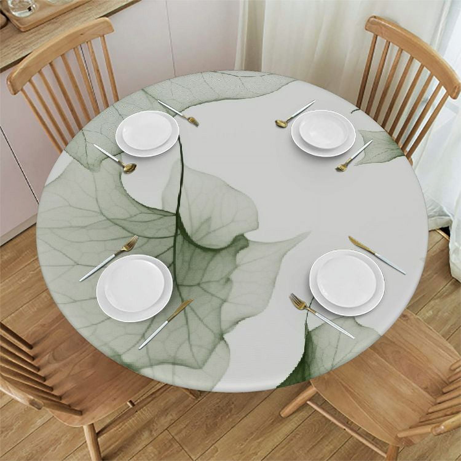 Ulloord Fitted Tablecloth for Round Table,Sage Green Gradient Petal ...