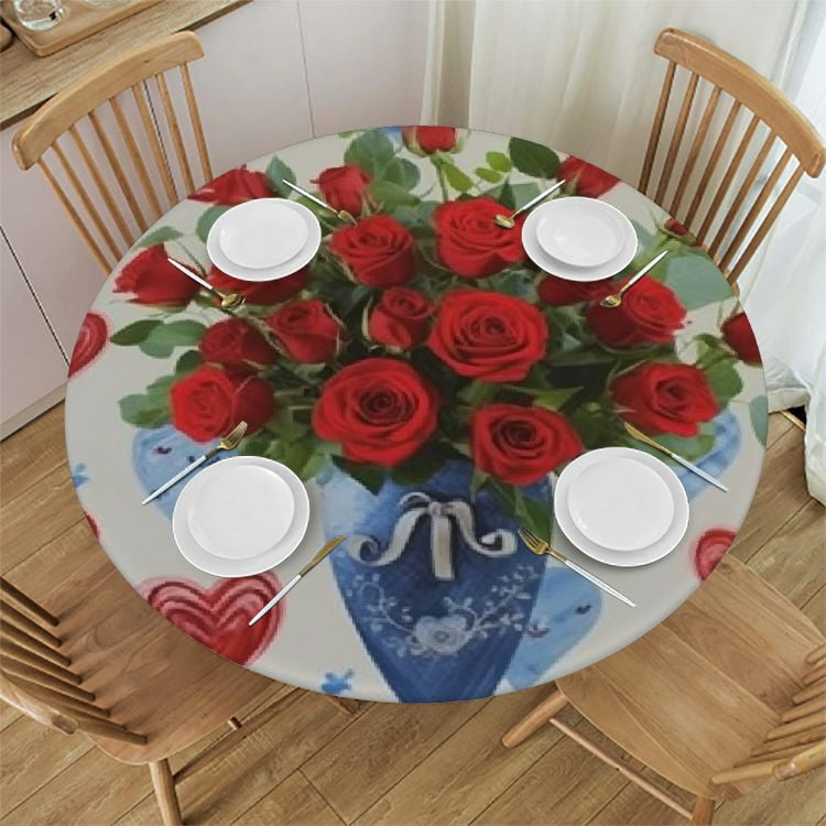 Ulloord Fitted Tablecloth for Round Table, Seamless White Table Cover ...