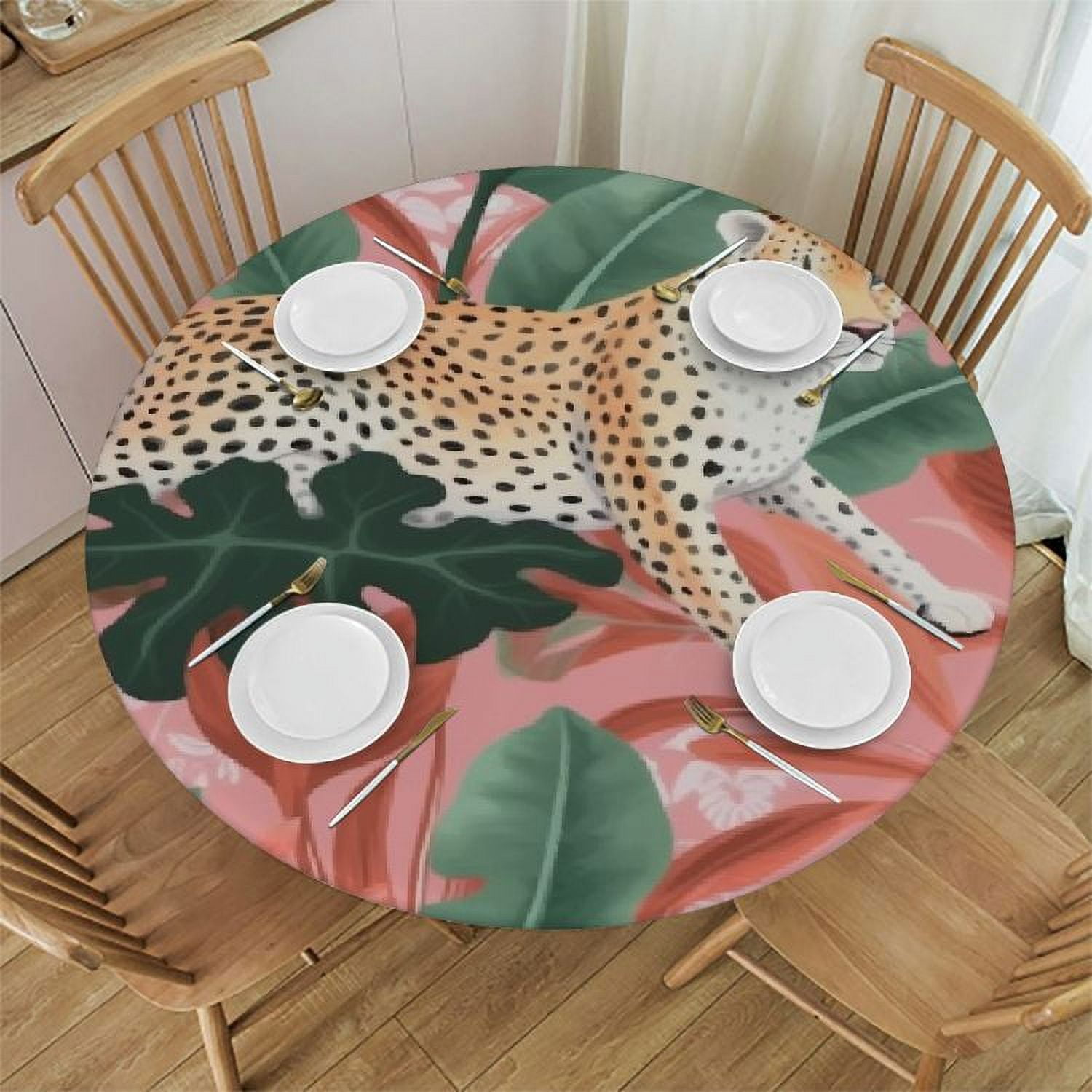 Ulloord Flamingos Palm Leaves Fitted Round Table Cover with Elastic ...