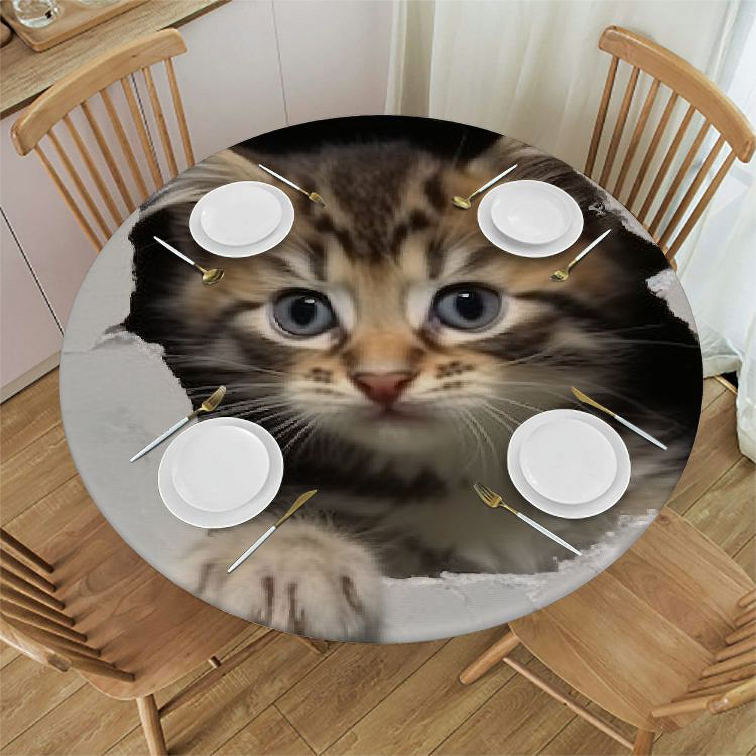 Ulloord Funny Cats Round Tablecloth with Elastic Edged Fitted Table ...