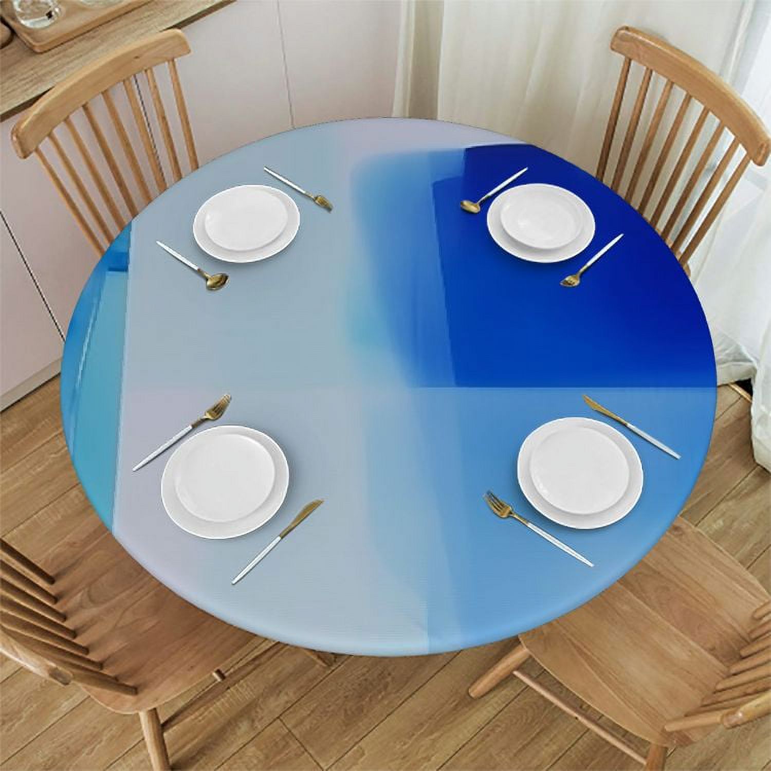 Ulloord Gradient Elastic Round Tablecloth, Blue Line Inks Art Fitted ...